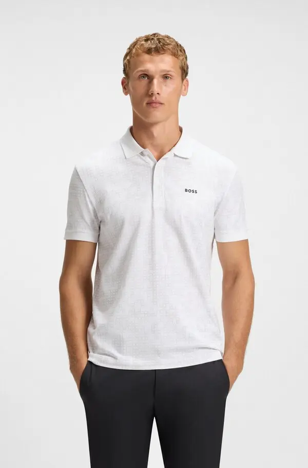 BOSS Stretch-cotton Polo Shirt With All-over Print - White