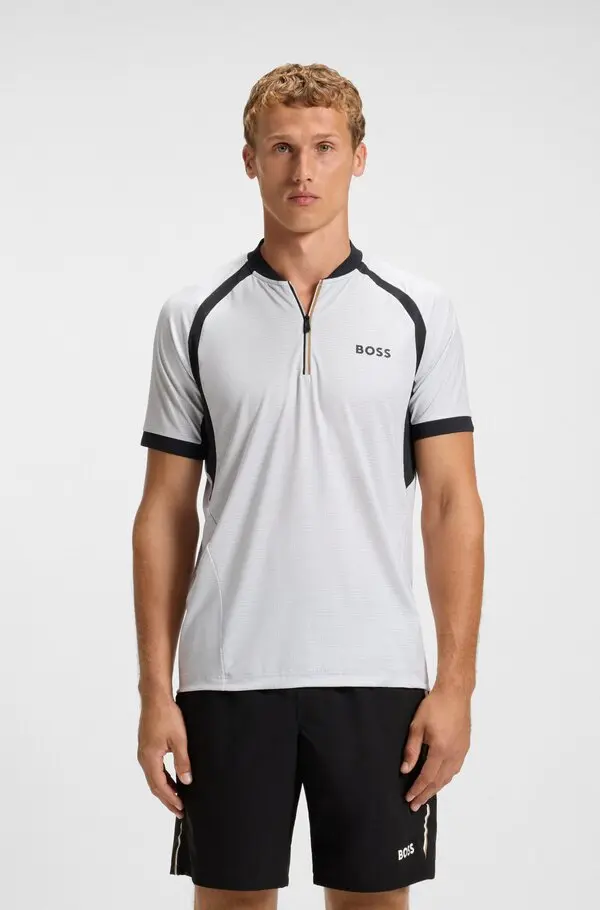 BOSS Mesh-jersey Slim-fit Polo Shirt With Zip Neck - White
