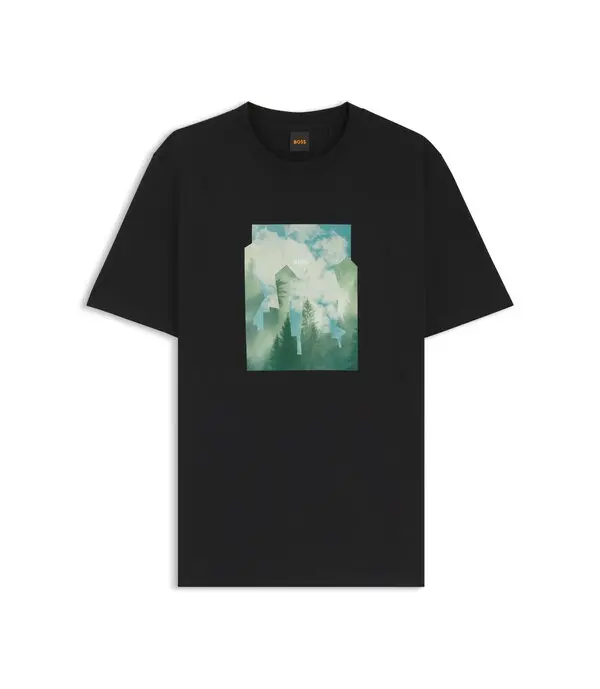 BOSS Printed-artwork T-shirt In Cotton Jersey - Black