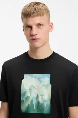 BOSS Printed-artwork T-shirt In Cotton Jersey - Black