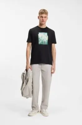 BOSS Printed-artwork T-shirt In Cotton Jersey - Black