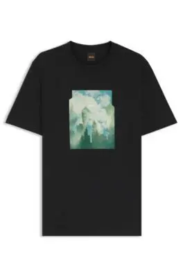 BOSS Printed-artwork T-shirt In Cotton Jersey - Black