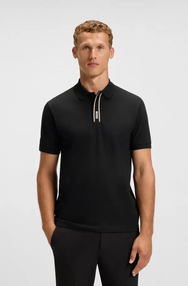 BOSS Paddy Polo Shirt With Logo Placket - Black