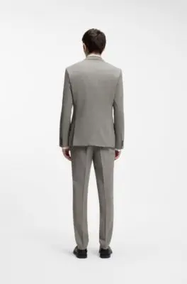 Hugo Three-piece Slim-fit Suit In Wool-blend Poplin - Light Green