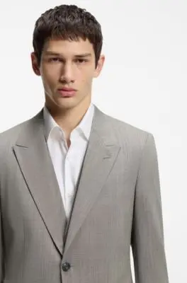 Hugo Three-piece Slim-fit Suit In Wool-blend Poplin - Light Green