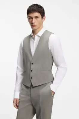 Hugo Three-piece Slim-fit Suit In Wool-blend Poplin - Light Green