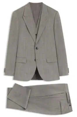 Hugo Three-piece Slim-fit Suit In Wool-blend Poplin - Light Green