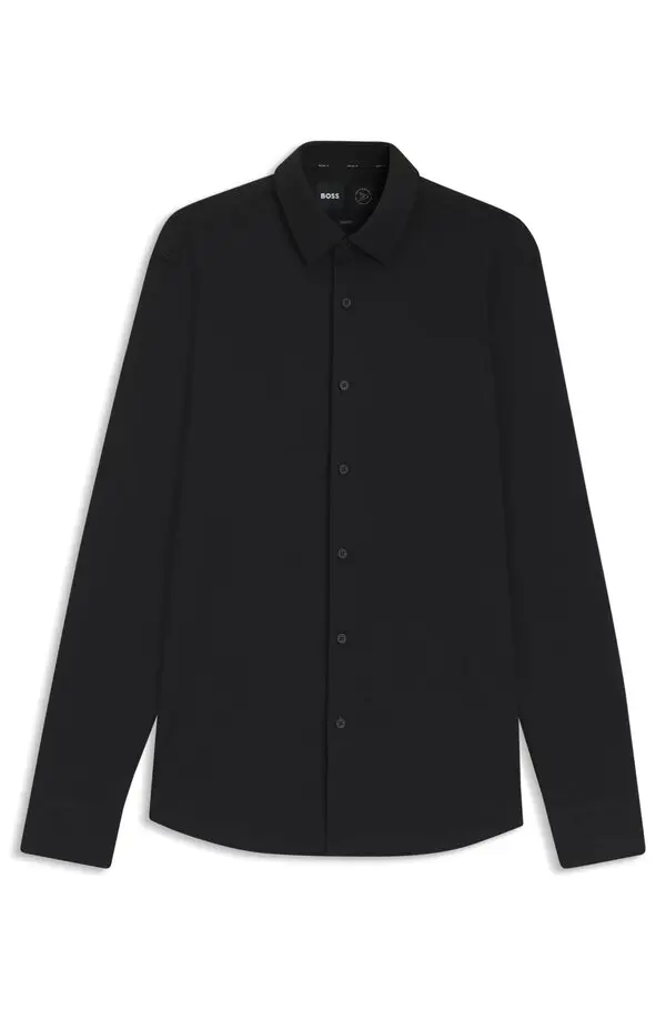 BOSS Performance-stretch Slim-fit Shirt In A Cotton Blend - Black