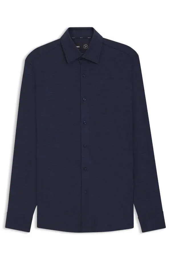 BOSS Slim-fit Shirt In Brushed Performance-stretch Flannel - Dark Blue