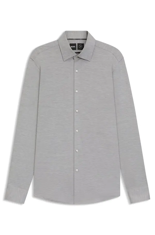 BOSS Slim-fit Shirt In Brushed Performance-stretch Flannel - Silver