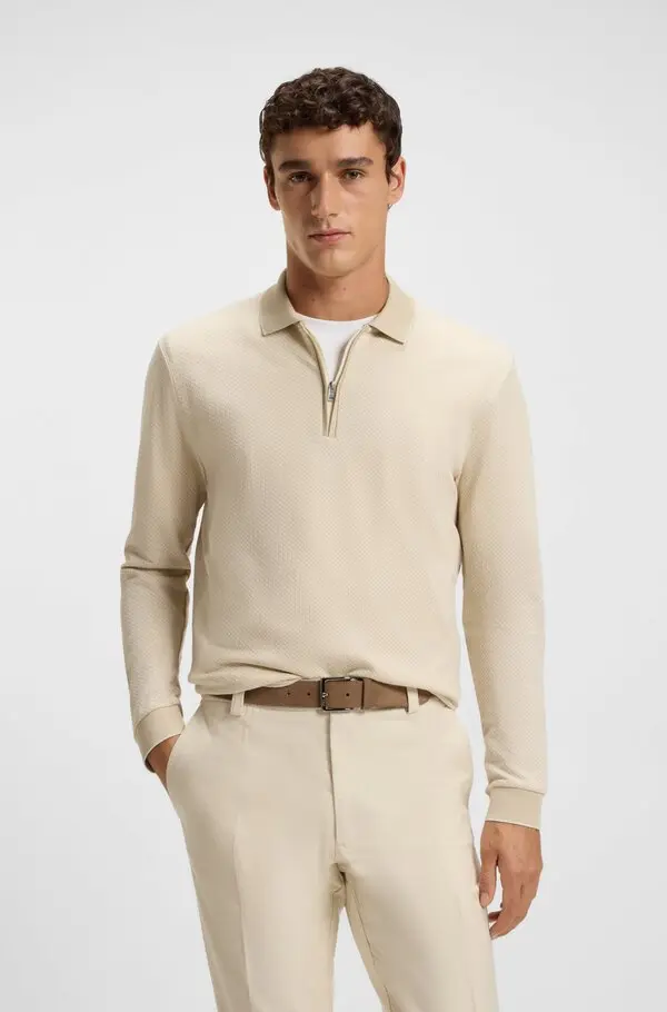 BOSS Mercerised-cotton Polo Shirt With Two-tone Structure - Light Beige