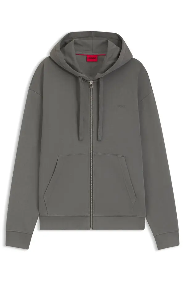 Hugo Logo Cotton Terry Hoodie - Dark Grey