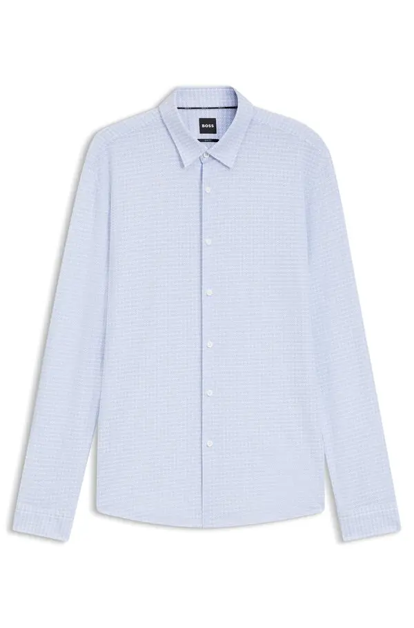 BOSS Printed Slim-fit Shirt In Flex-weave Fabric - Light Blue