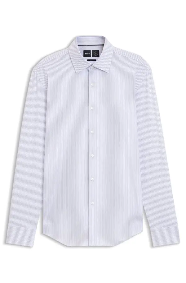 BOSS Striped Slim-fit Shirt In Performance-stretch Fabric - Light Blue