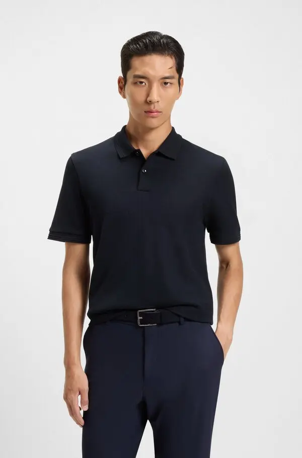 BOSS Cotton Polo Shirt With Herringbone Structure - Dark Blue