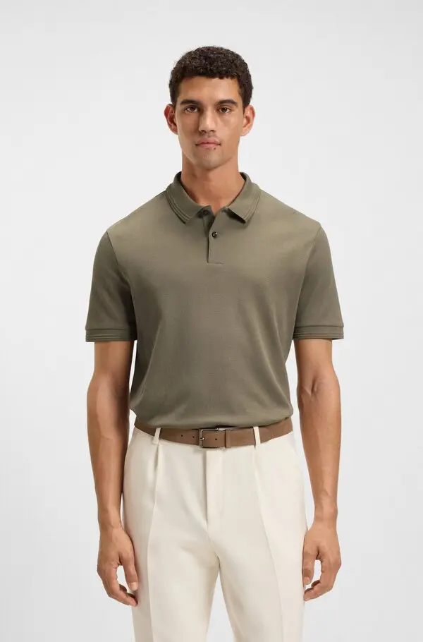 BOSS Cotton Polo Shirt With Herringbone Structure - Light Brown