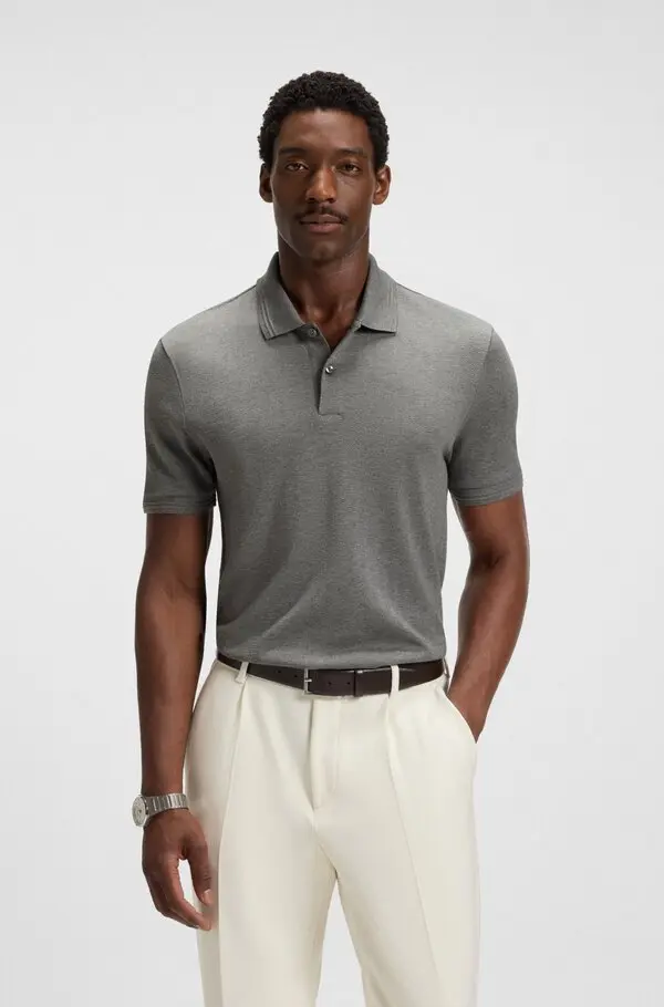 BOSS Cotton Polo Shirt With Herringbone Structure - Silver