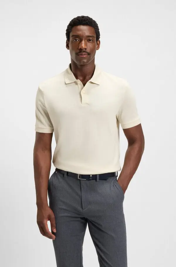 BOSS Cotton Polo Shirt With Herringbone Structure - White