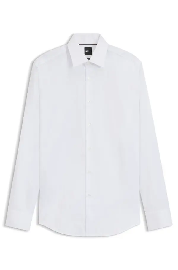 BOSS Logo-jacquard Slim-fit Shirt In Italian Cotton - White