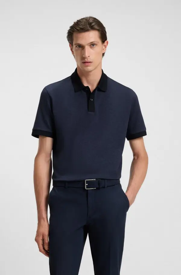 BOSS Micro-pattern Polo Shirt In Mercerised Cotton - Dark Blue