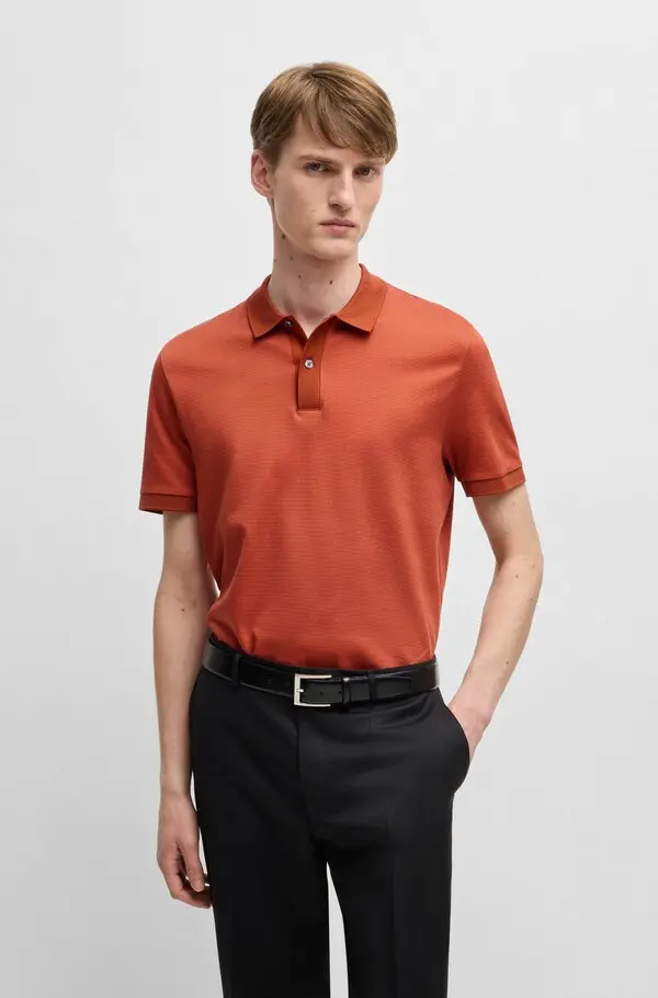 BOSS Micro-pattern Polo Shirt In Mercerised Cotton - Dark Orange