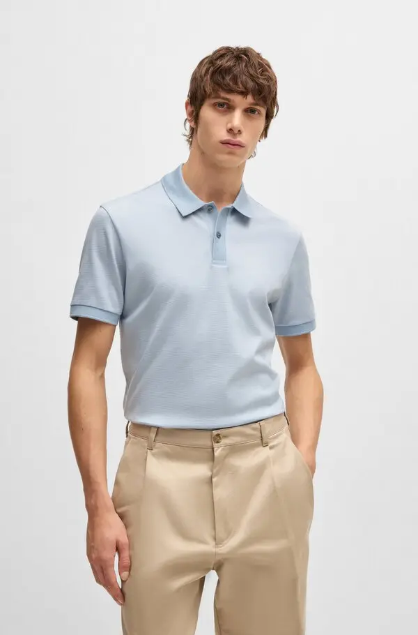BOSS Micro-pattern Polo Shirt In Mercerised Cotton - Light Blue