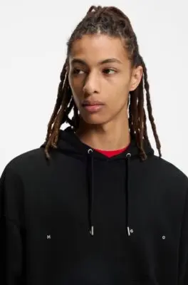 Hugo Cotton-terry Hoodie With Graphic Print And Embroidered Logo