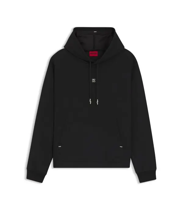 Hugo Relaxed Fit Hoodie With Stacked Logo - Black