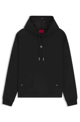 Hugo Relaxed Fit Hoodie With Stacked Logo - Black