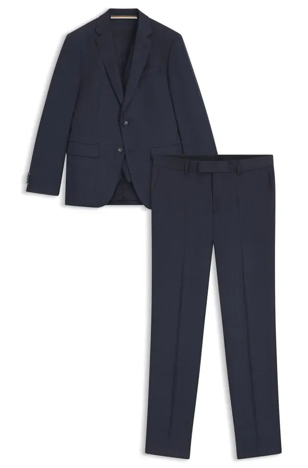 BOSS Three-piece Slim-fit Suit In Patterned Stretch Wool - Dark Blue