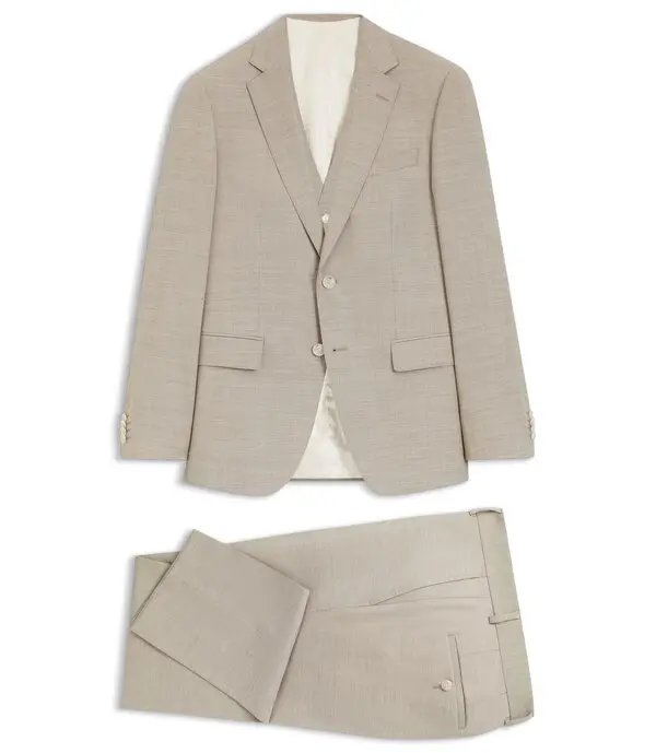 BOSS Three-piece Slim-fit Suit In Patterned Stretch Wool - Khaki