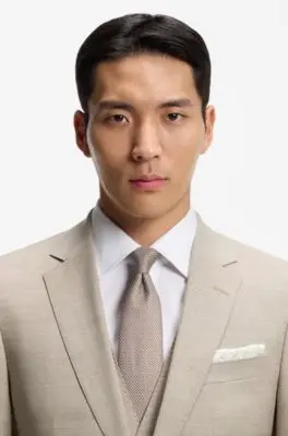 BOSS Three-piece Slim-fit Suit In Patterned Stretch Wool - Khaki