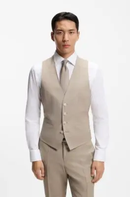 BOSS Three-piece Slim-fit Suit In Patterned Stretch Wool - Khaki