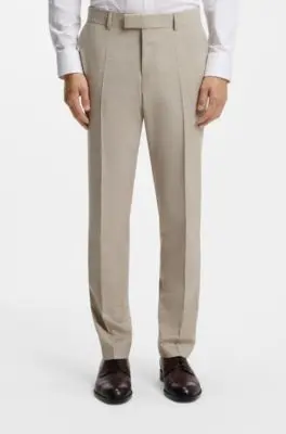 BOSS Three-piece Slim-fit Suit In Patterned Stretch Wool - Khaki