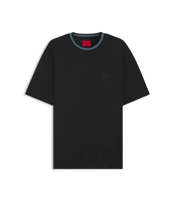 Hugo Cotton-blend T-shirt With Drop-needle Stripe - Black