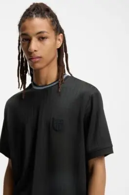 Hugo Cotton-blend T-shirt With Drop-needle Stripe - Black