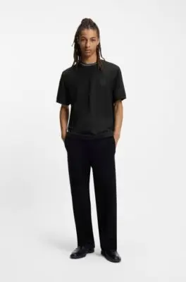 Hugo Cotton-blend T-shirt With Drop-needle Stripe - Black