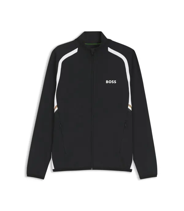 BOSS Zip-up Sweatshirt In Temperature-regulating Stretch Gabardine - Black