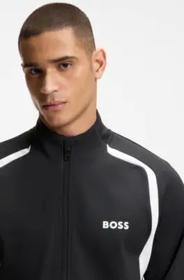 BOSS Zip-up Sweatshirt In Temperature-regulating Stretch Gabardine - Black