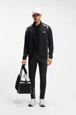 BOSS Zip-up Sweatshirt In Temperature-regulating Stretch Gabardine - Black