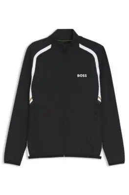 BOSS Zip-up Sweatshirt In Temperature-regulating Stretch Gabardine - Black