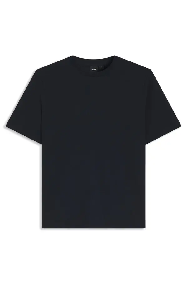BOSS Cotton-blend T-shirt With Bubble-jacquard Structure - Dark Blue
