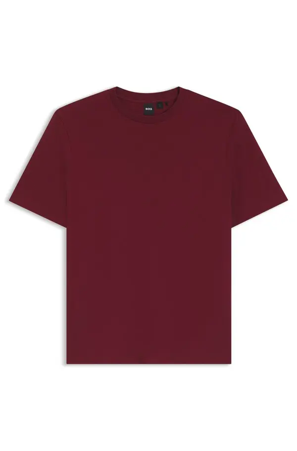 BOSS Cotton-blend T-shirt With Bubble-jacquard Structure - Dark Red
