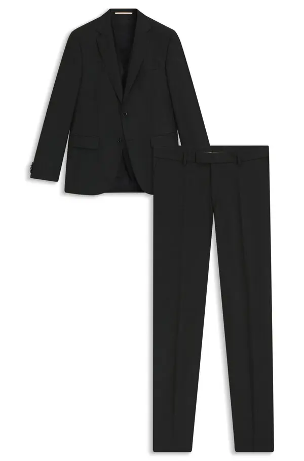 BOSS Two-piece Slim-fit Suit In Patterned Virgin Wool - Black