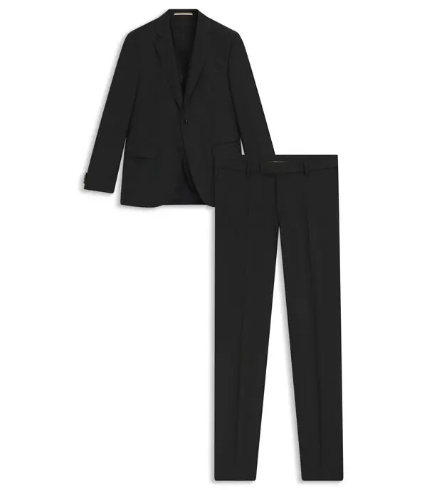 BOSS Two-piece Slim-fit Suit In Patterned Virgin Wool - Black