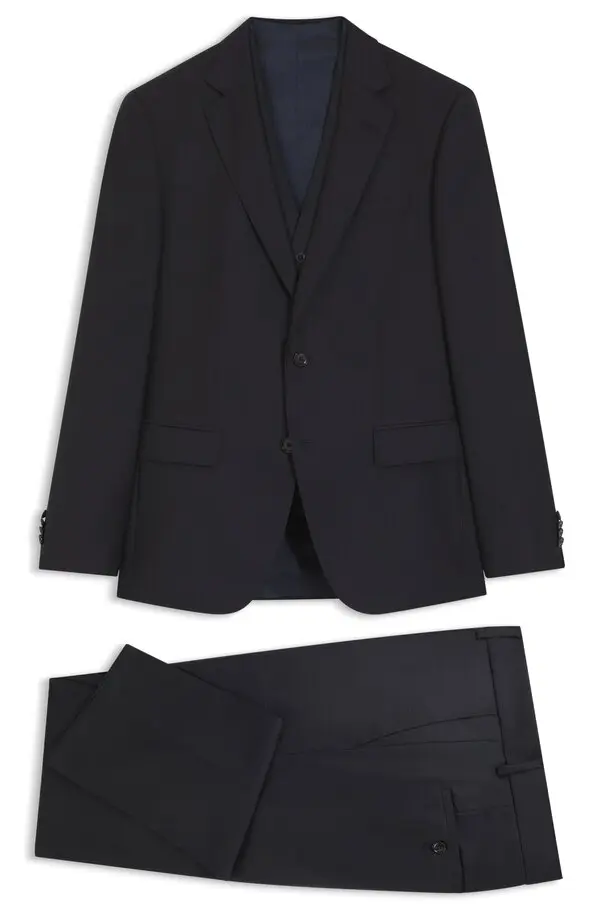 BOSS Two-piece Slim-fit Suit In Patterned Virgin Wool - Dark Blue
