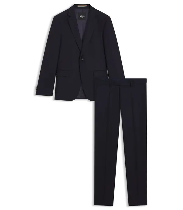 BOSS Two-piece Slim-fit Suit In Patterned Virgin Wool - Dark Blue
