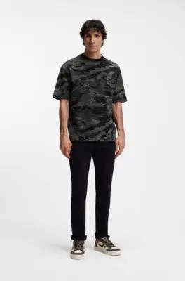 BOSS Camouflage-jacquard T-shirt In Cotton - Black