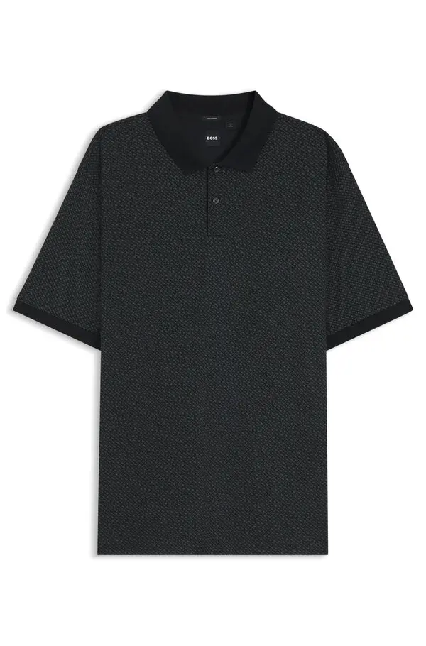 BOSS Mercerized-cotton Polo Shirt With Printed Monograms - Black