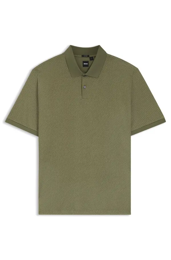 BOSS Mercerized-cotton Polo Shirt With Printed Monograms - Green